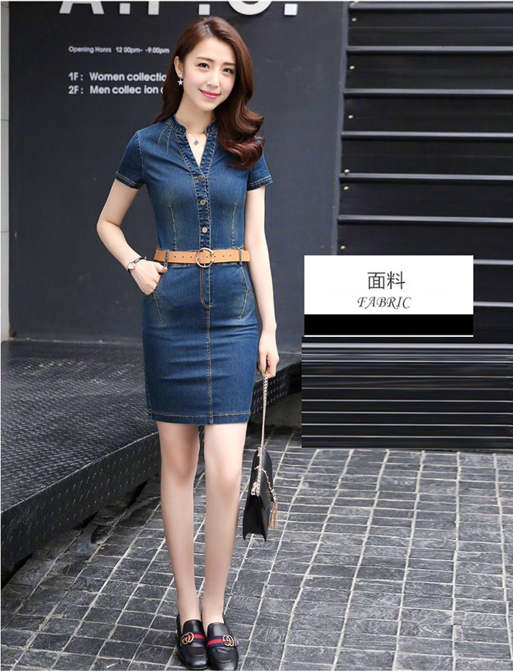 ĐẦM JEAN BODY ĐẸP CỔ V TAY NGẮN - NJ255